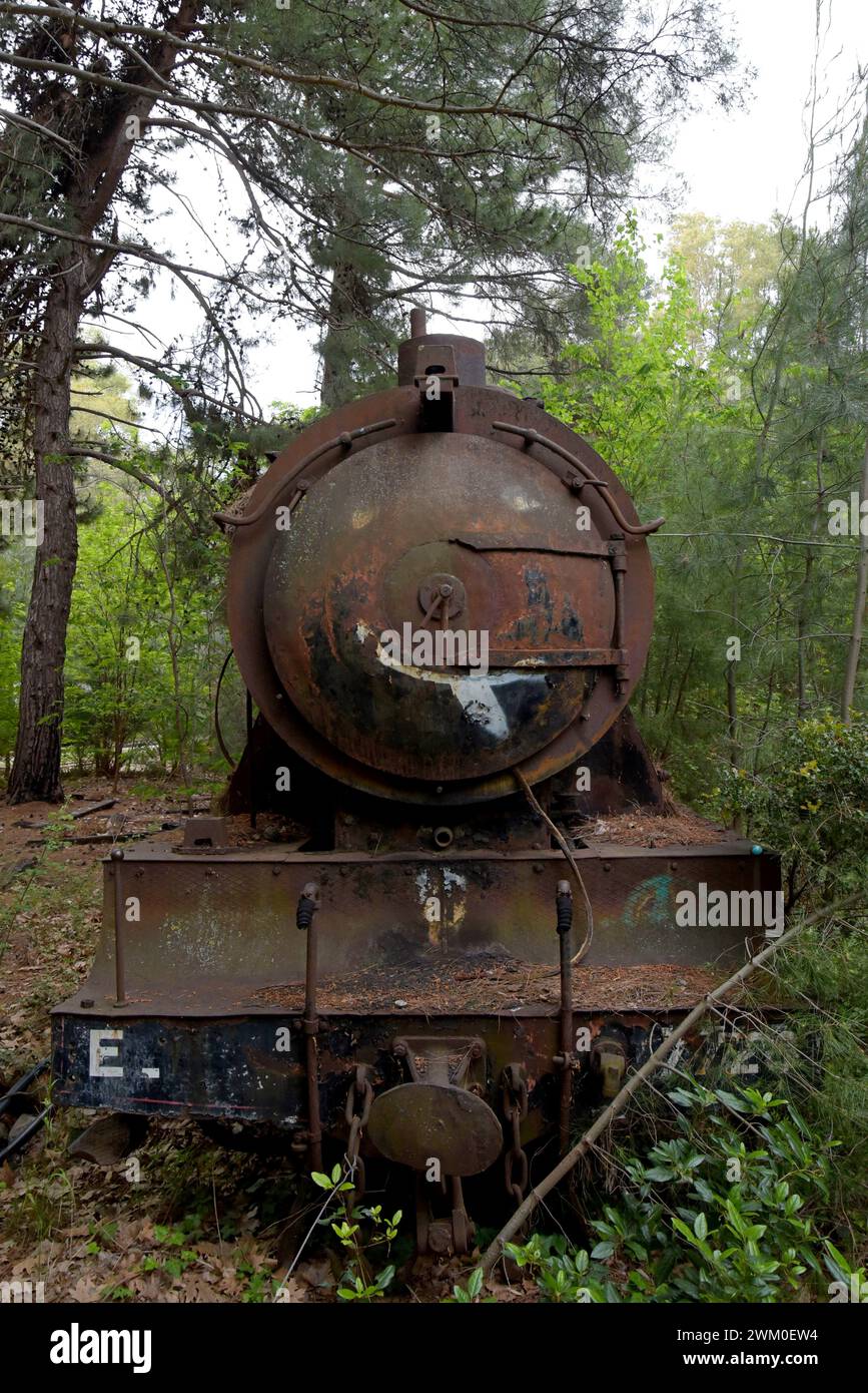 Rusty and abandoned steam locomotive in the disused station yard at ...
