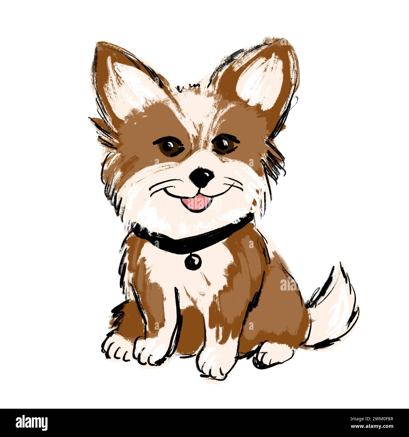 Dog little cute puppy pet, domestic pet standing. Hand drawn funny ...