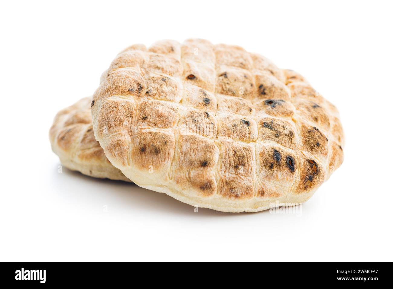 Arabic flat pita bread isolated on the white background Stock Photo - Alamy