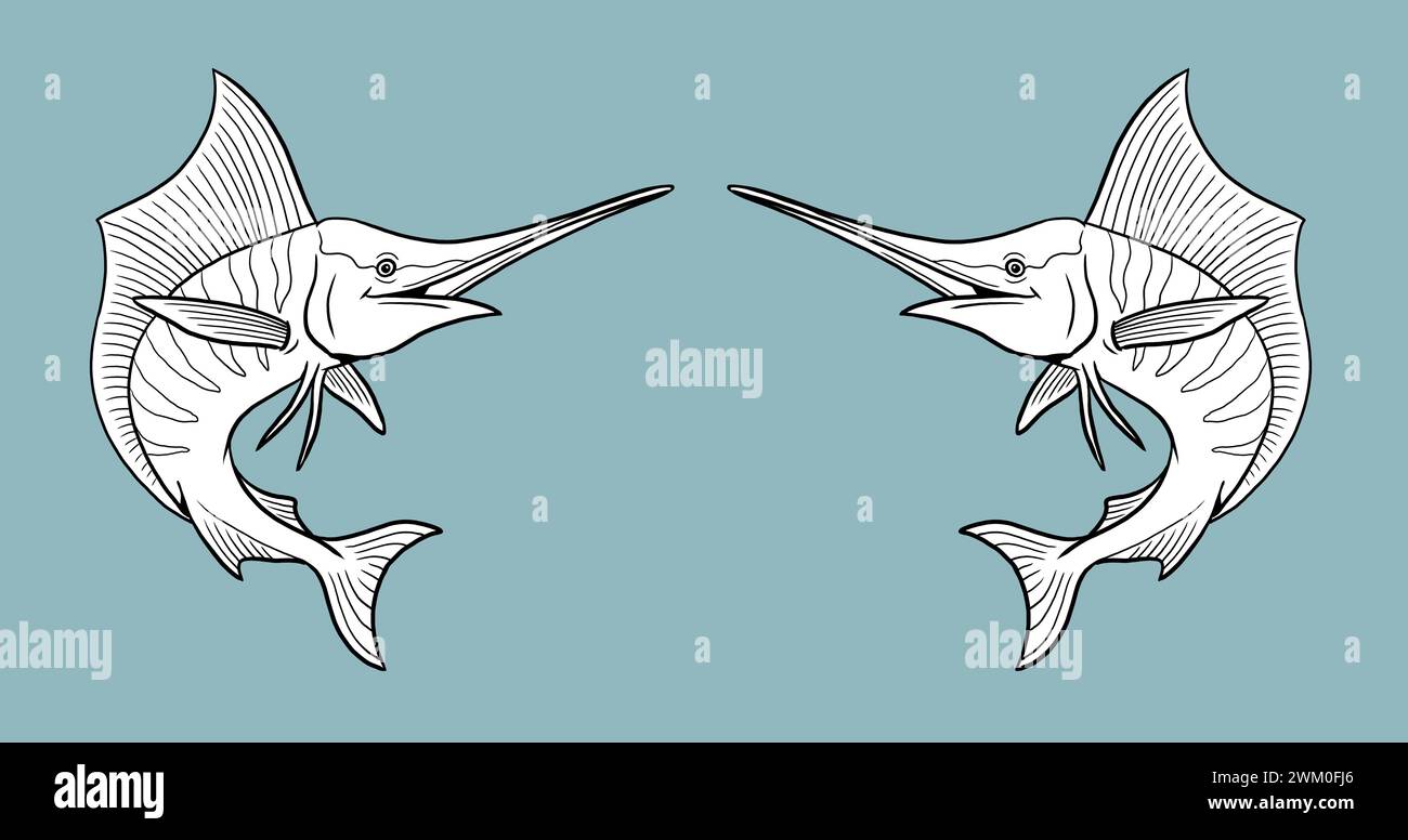 Funny swordfish to color in. Template for a coloring book with fish ...