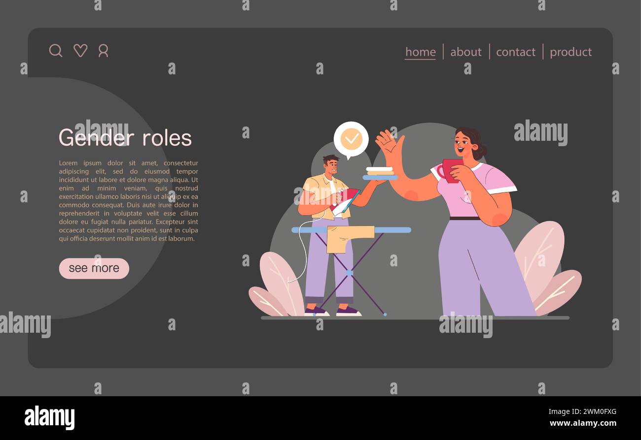 Man ironing clothes, woman enjoying her coffee, challenging traditional ...