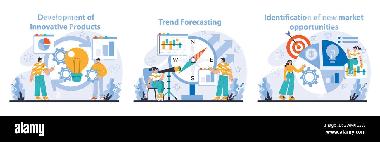 Trend watching set. Specialist tracking new business trends ...
