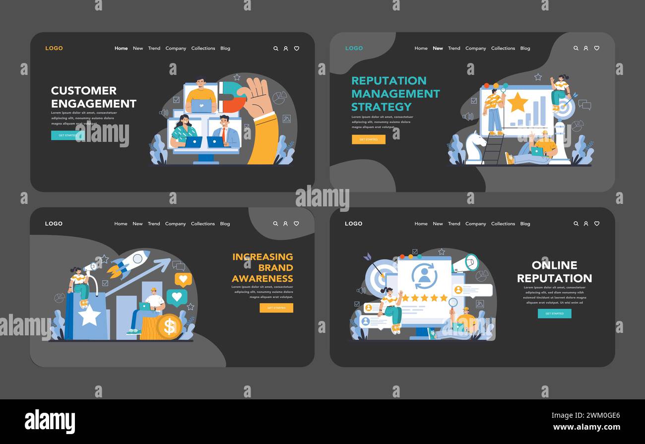 Reputation management dark or night mode web or landing set ... Reputation management dark or night mode web or landing set ...