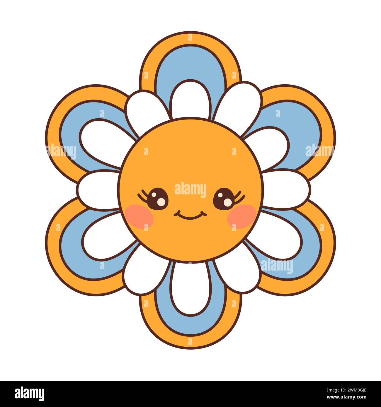 Retro Groovy Yellow Flower Hippie illustration isolated on White ...