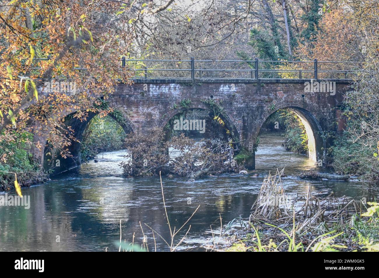 The Blackwater passing under a railway bridge on the Hampshire ...