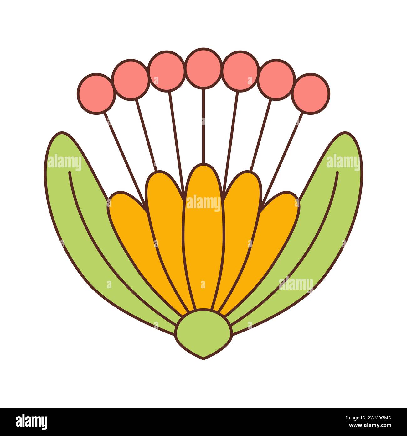 Colorful flower. doodle cute flower. Retro flat style isolated on white ...