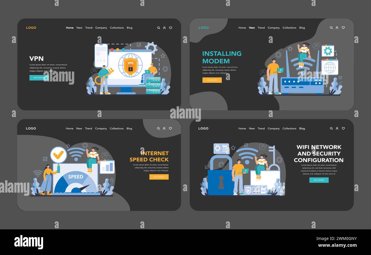 Wi-Fi network dark or night mode web or landing set. Specialist setting ...