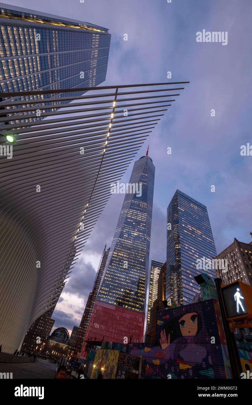 Evening view of the Oculus and Freedom Tower, Lower Manhattan, NY, NY ...