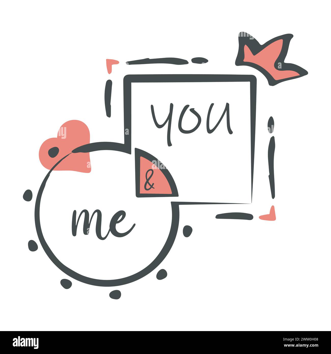 Love symbol concept card, circle square frame. Doodle sketchy cartoon ...