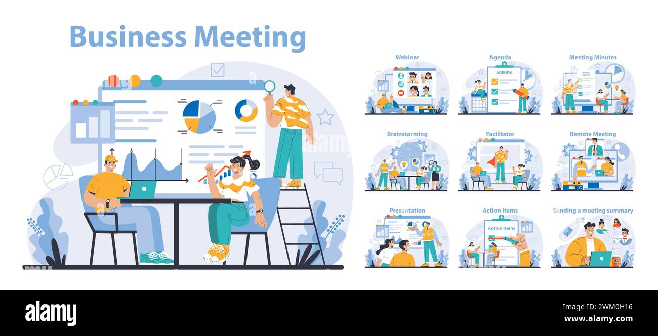 Business meeting set. Corporate teamwork and strategy sessions ... Business meeting set. Corporate teamwork and strategy sessions ...