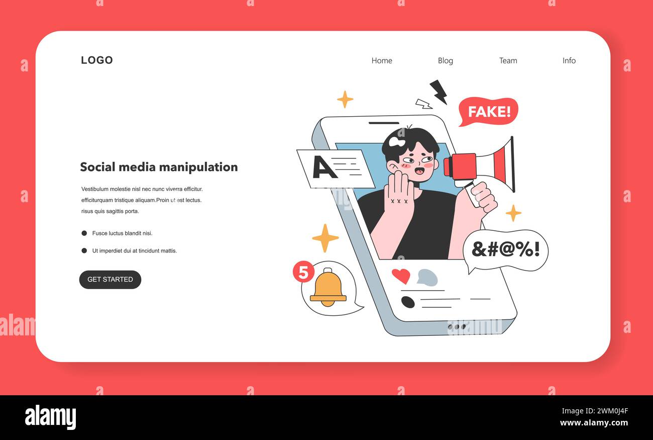 Young man on smartphone screen refutes falsehoods, depicting the ...