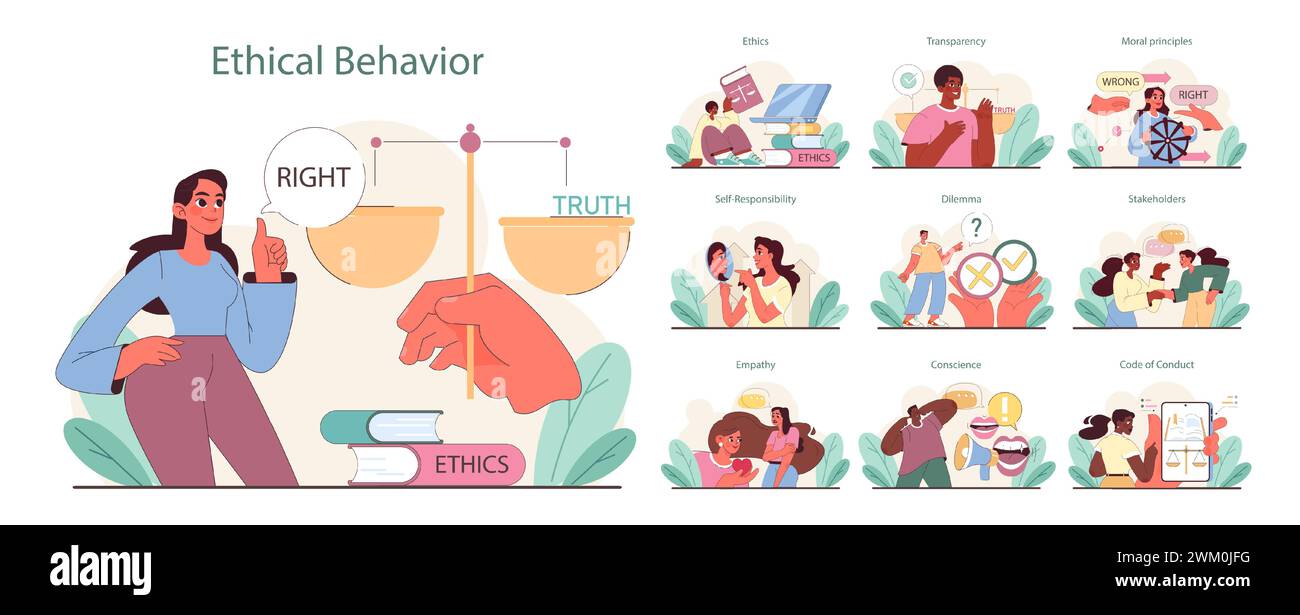 Ethical Behavior set. Balancing truth and rightness, exploring ...