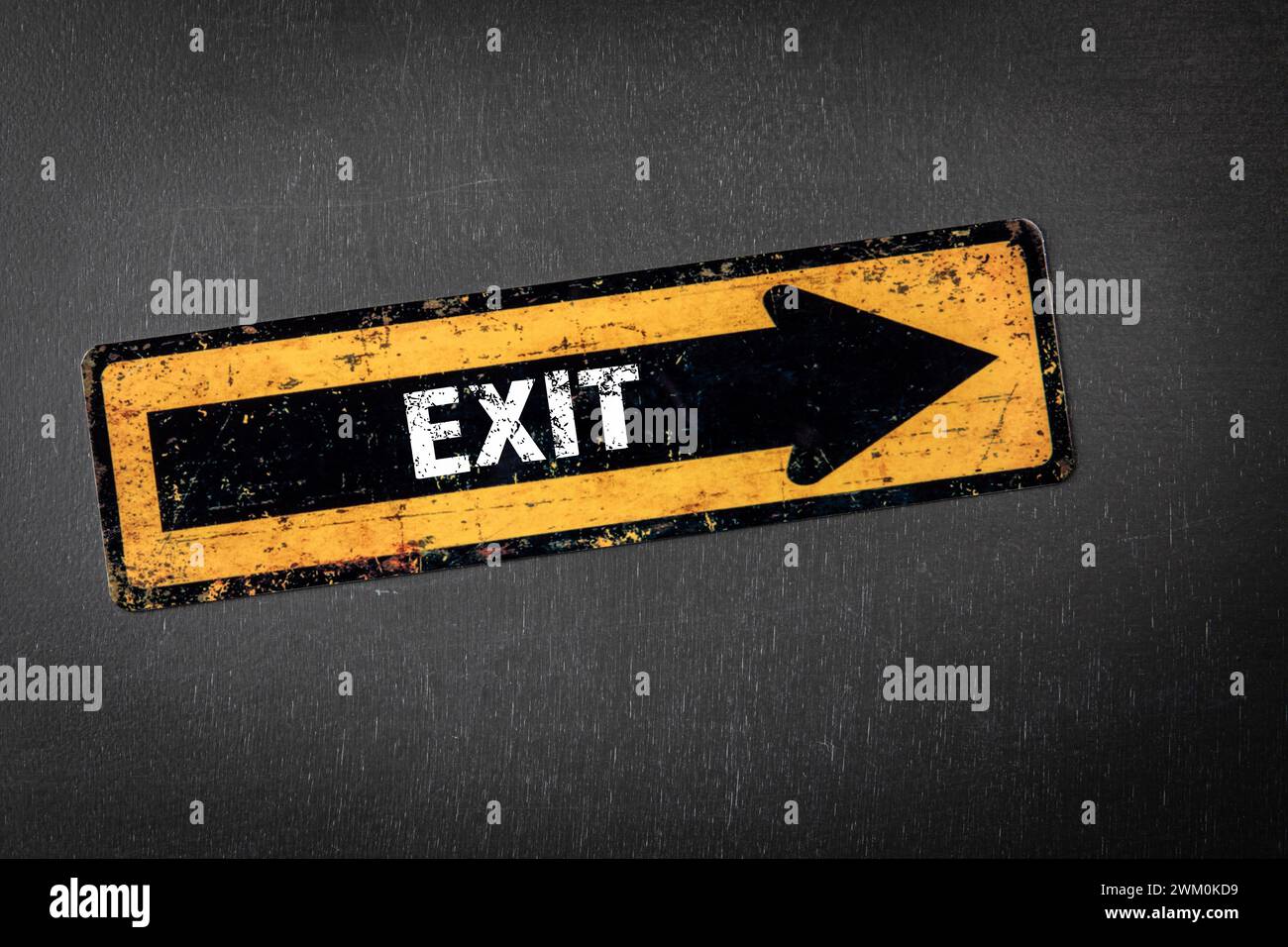Exit. Direction arrow with text on a dark chalkboard background Stock ...