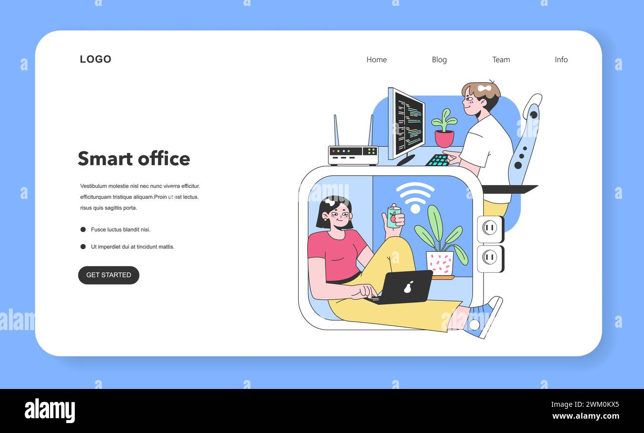 Digital workspace concept. Two professionals collaborating in a tech ...