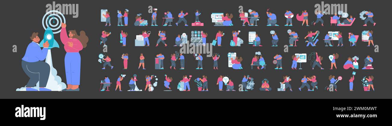 Corporate life set. Diverse scenarios of professional engagement, from ...