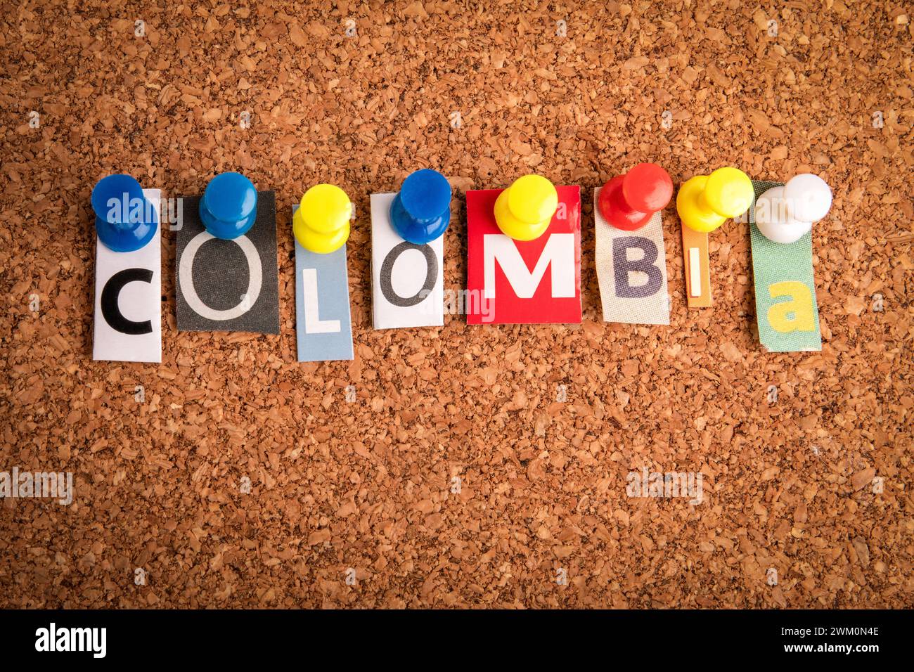 COLOMBIA. Letters pinned to a cork notice board Stock Photo - Alamy