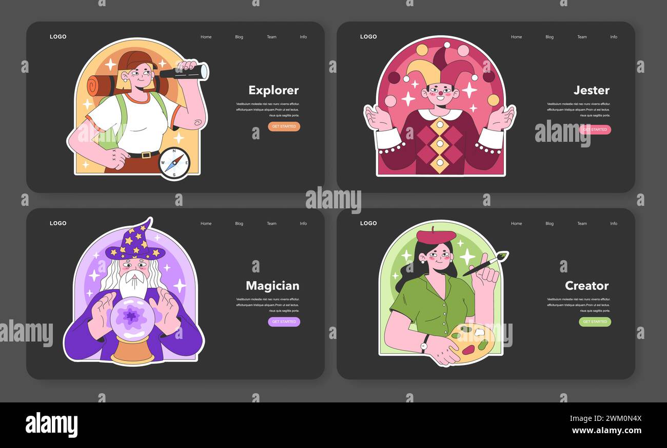 Personality psychological archetypes set. Twelve characters ...