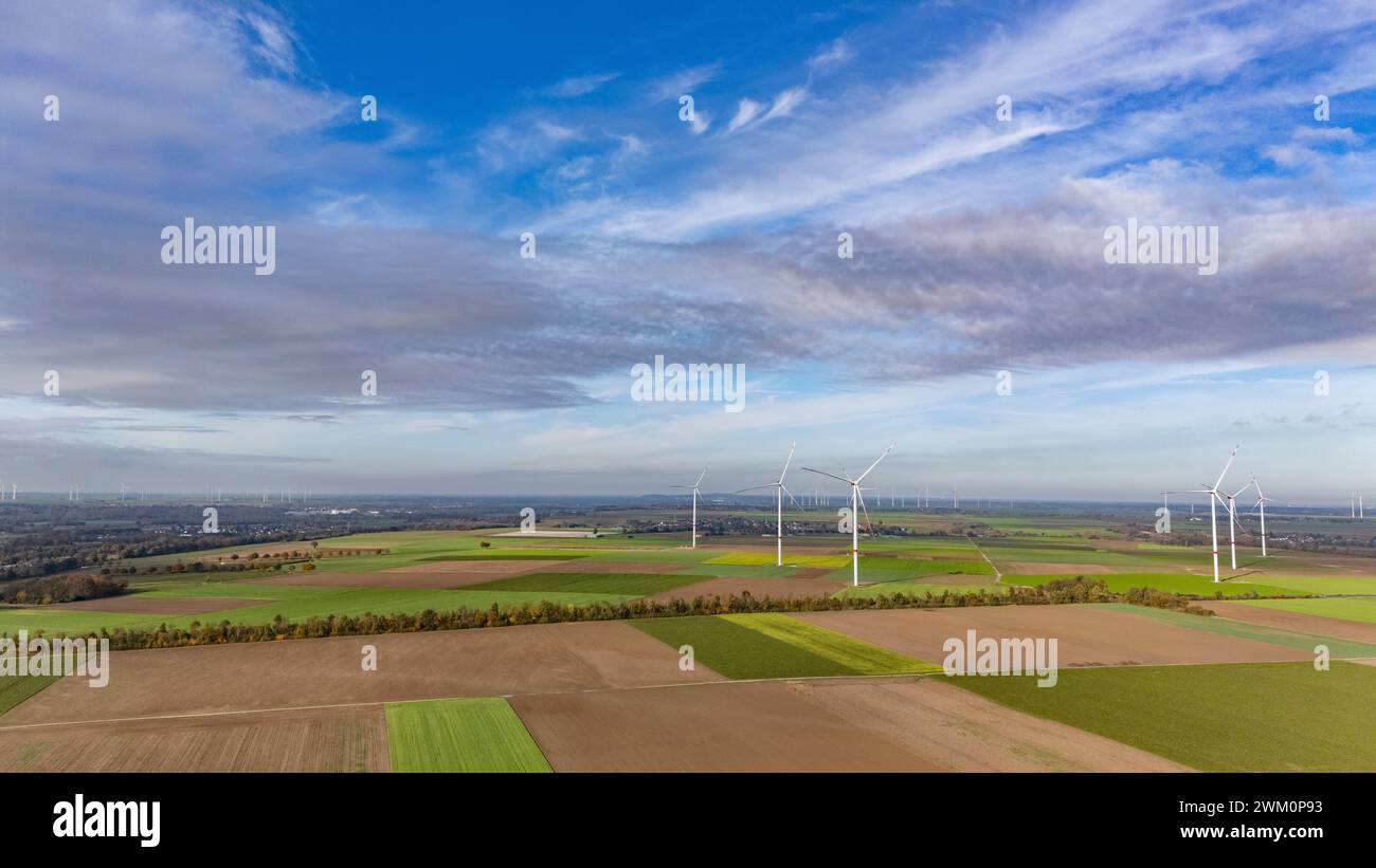 Aerial over wind power plant hi-res stock photography and images - Alamy