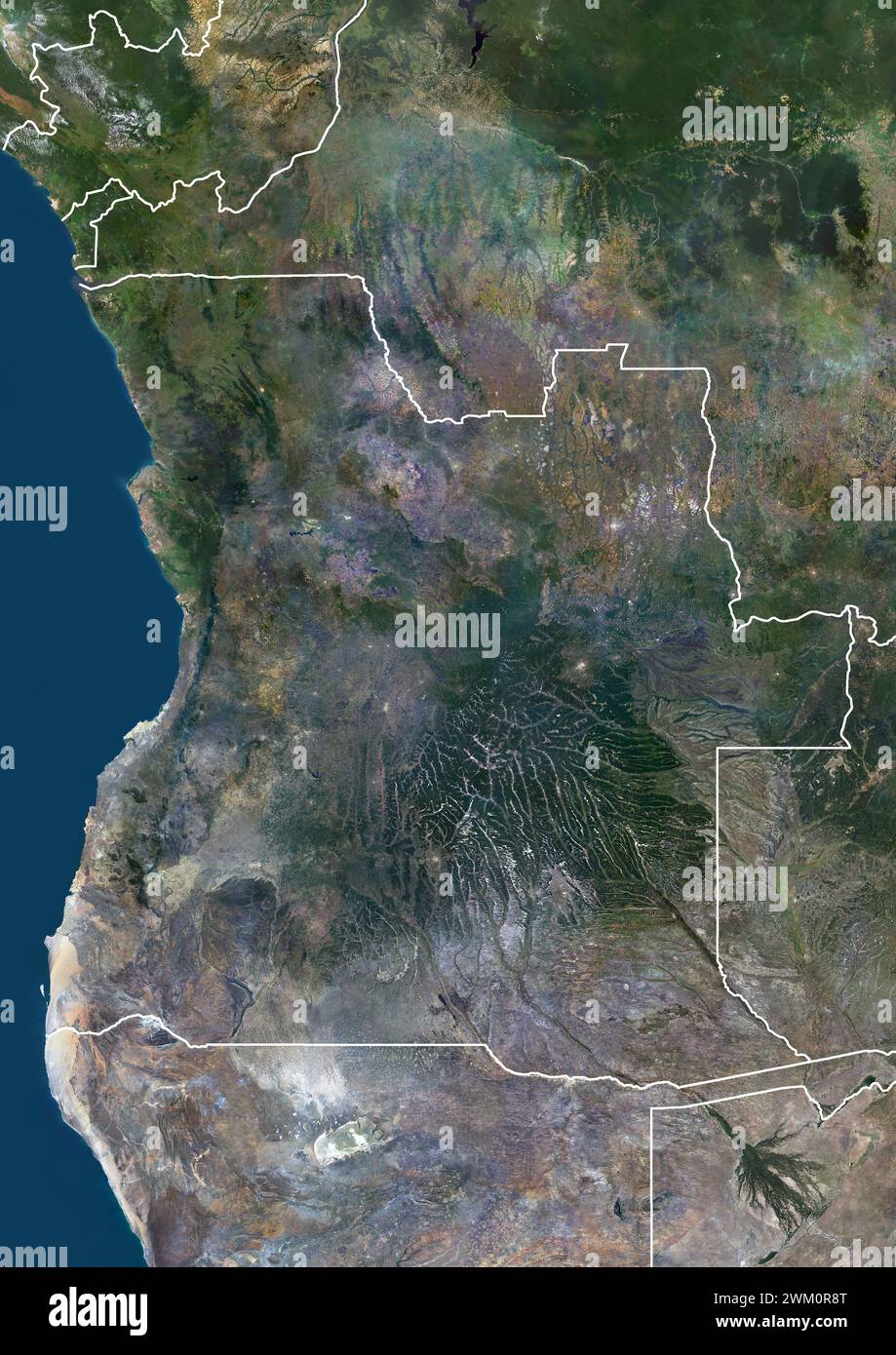 Color satellite image of Angola and neighbouring countries, with ...