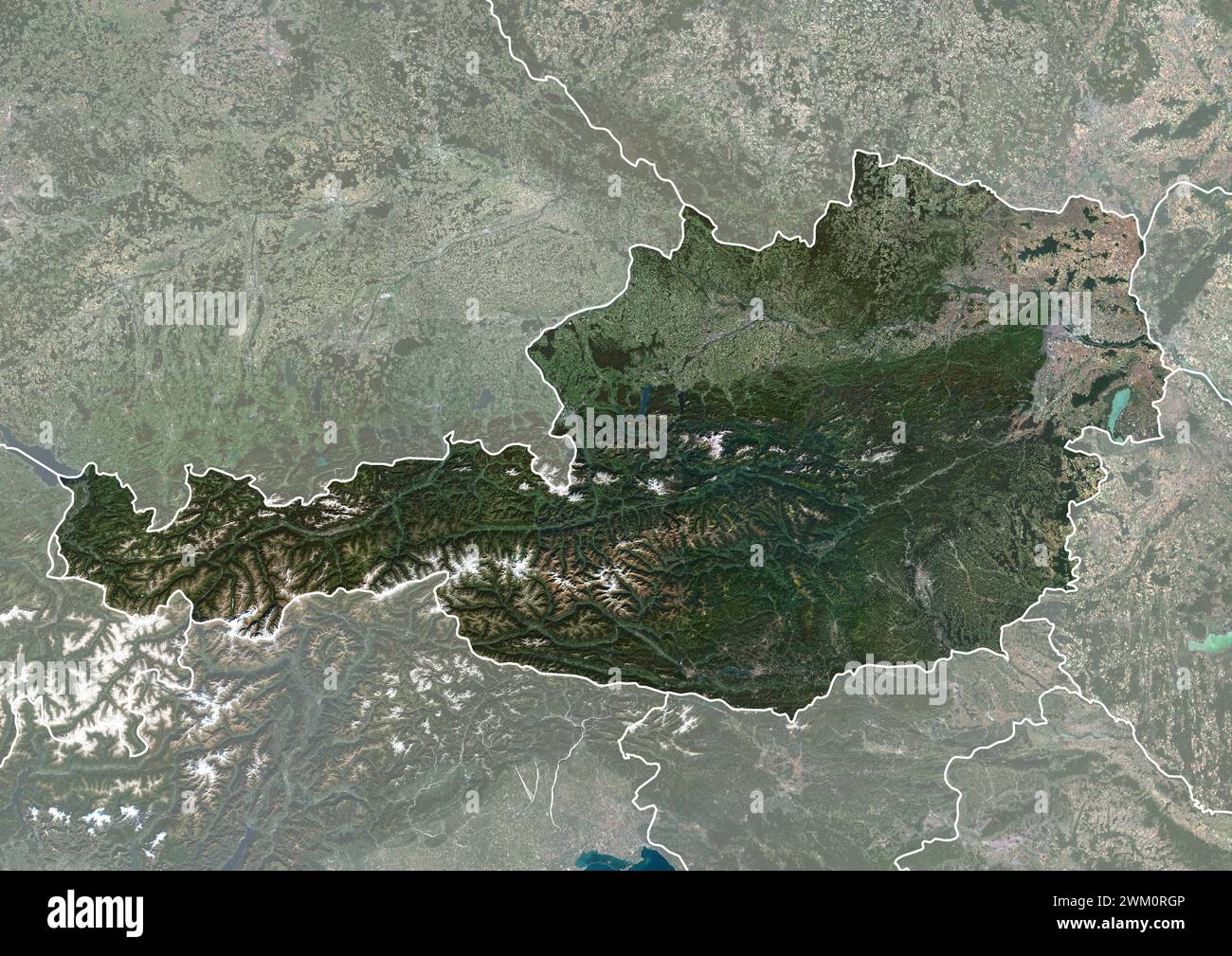 Color satellite image of Austria, with borders and mask Stock Photo - Alamy