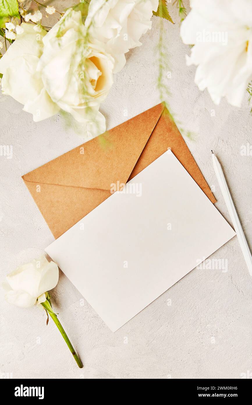 Beige crafting paper envelope for greetings, invitation, postcard, text ...