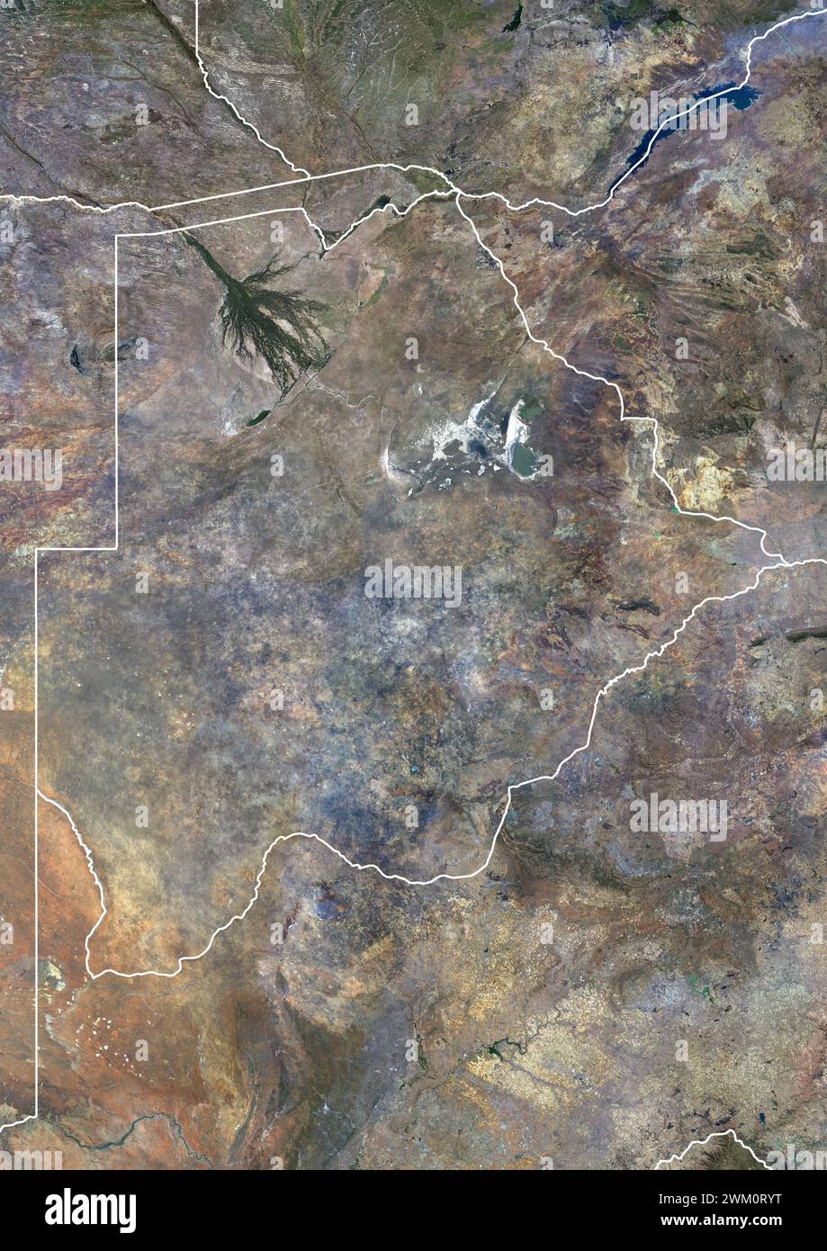 Color satellite image of Botswana and neighbouring countries, with ...