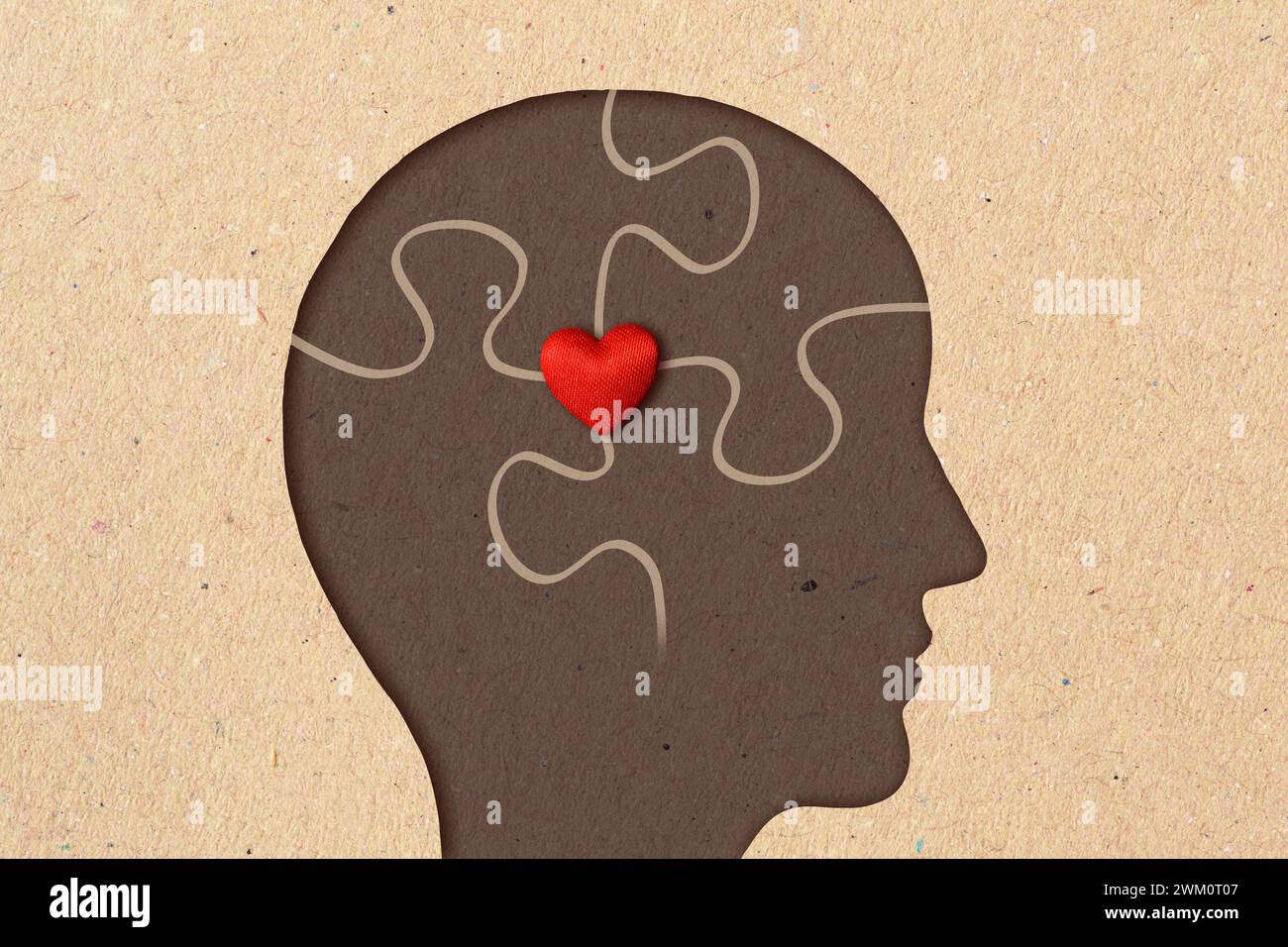 Profile silhouette of man with puzzle pieces and heart - Concept of ...