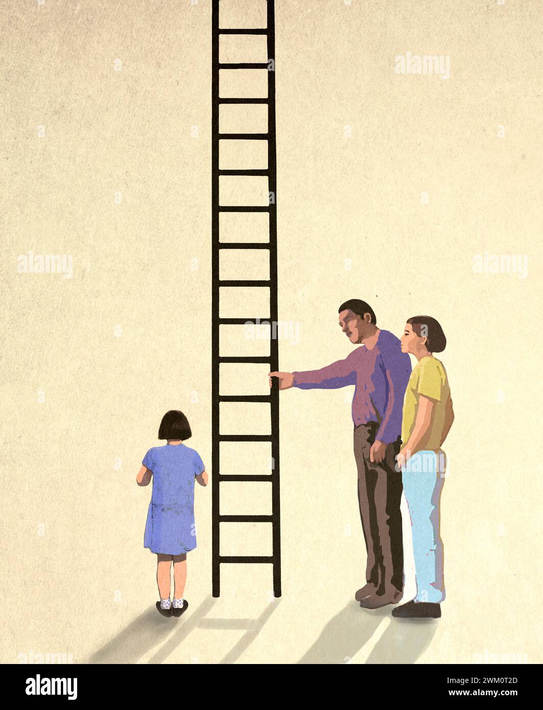 Illustration of parents holding ladder in front of small daughter Stock ...