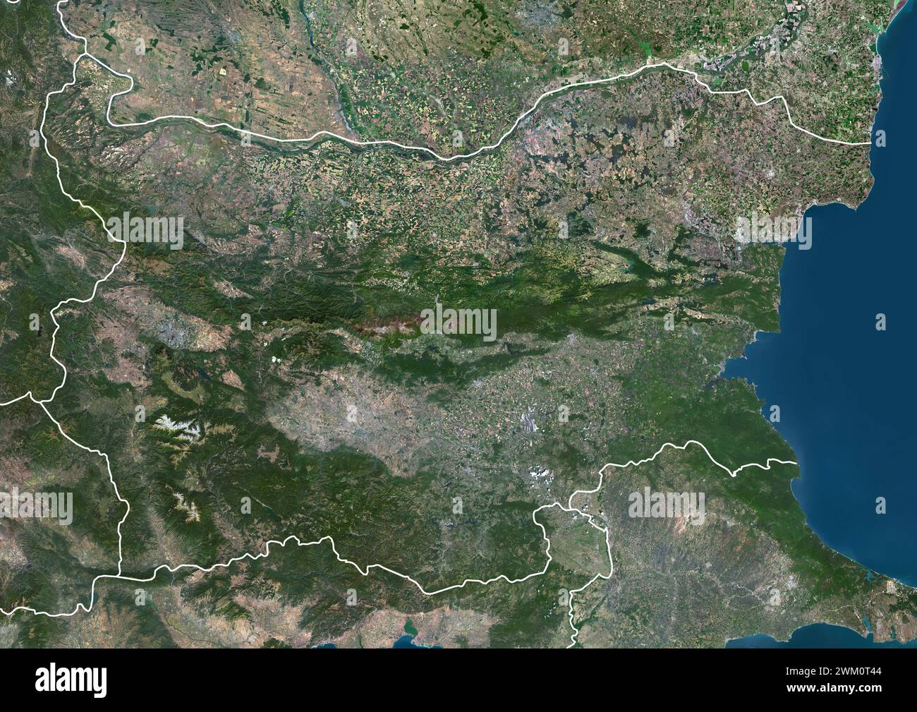 Color satellite image of Bulgaria and neighbouring countries, with ...