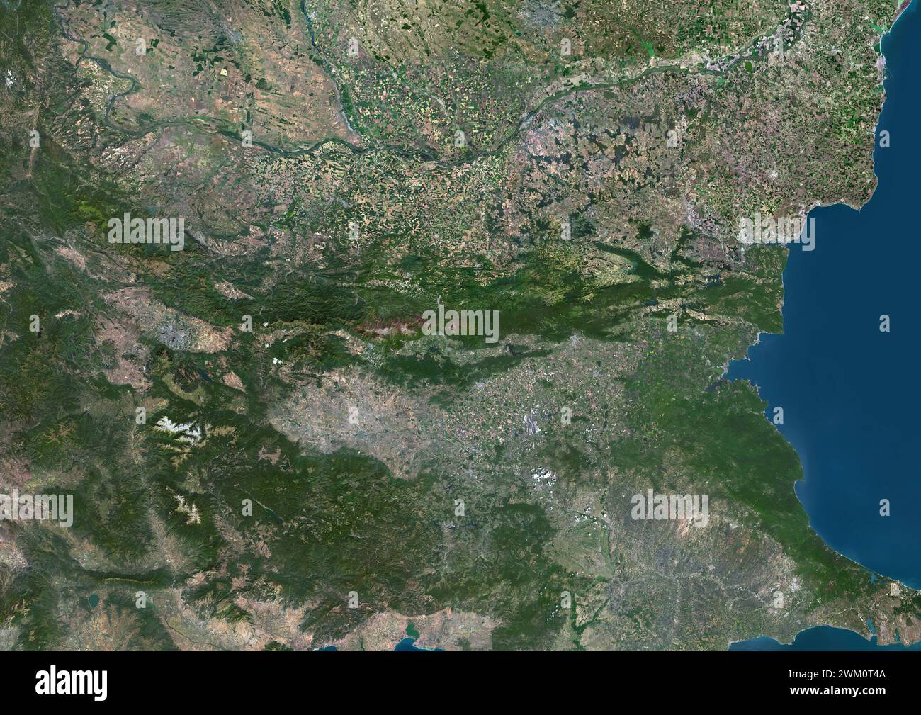 Color satellite image of Bulgaria and neighbouring countries. The ...