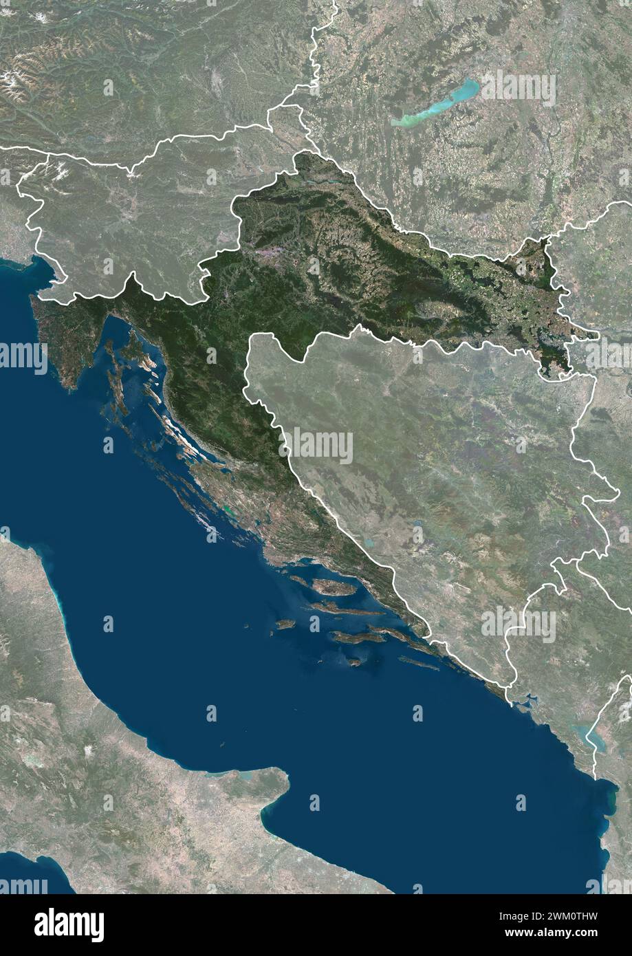Color satellite image of Croatia, with borders and mask Stock Photo - Alamy