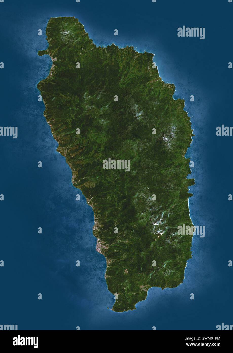 Color satellite image of Dominica, an island in the Caribbean Stock ...