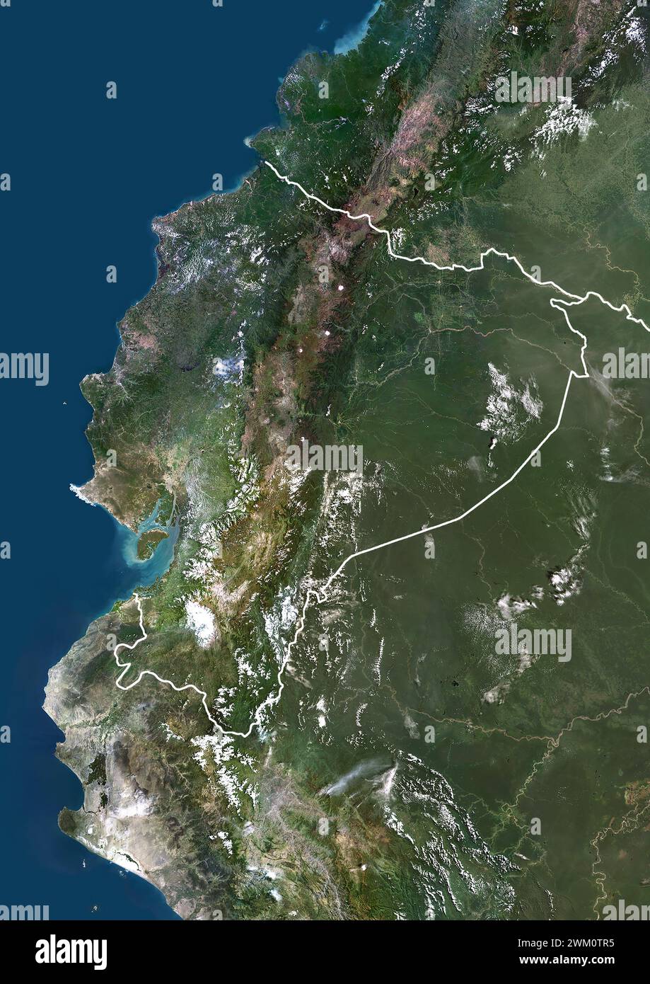 Color satellite image of Ecuador and neighbouring countries, with ...