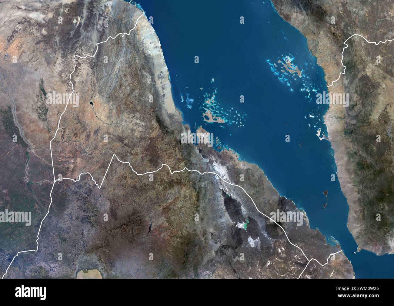 Color satellite image of Eritrea and neighbouring countries, with ...