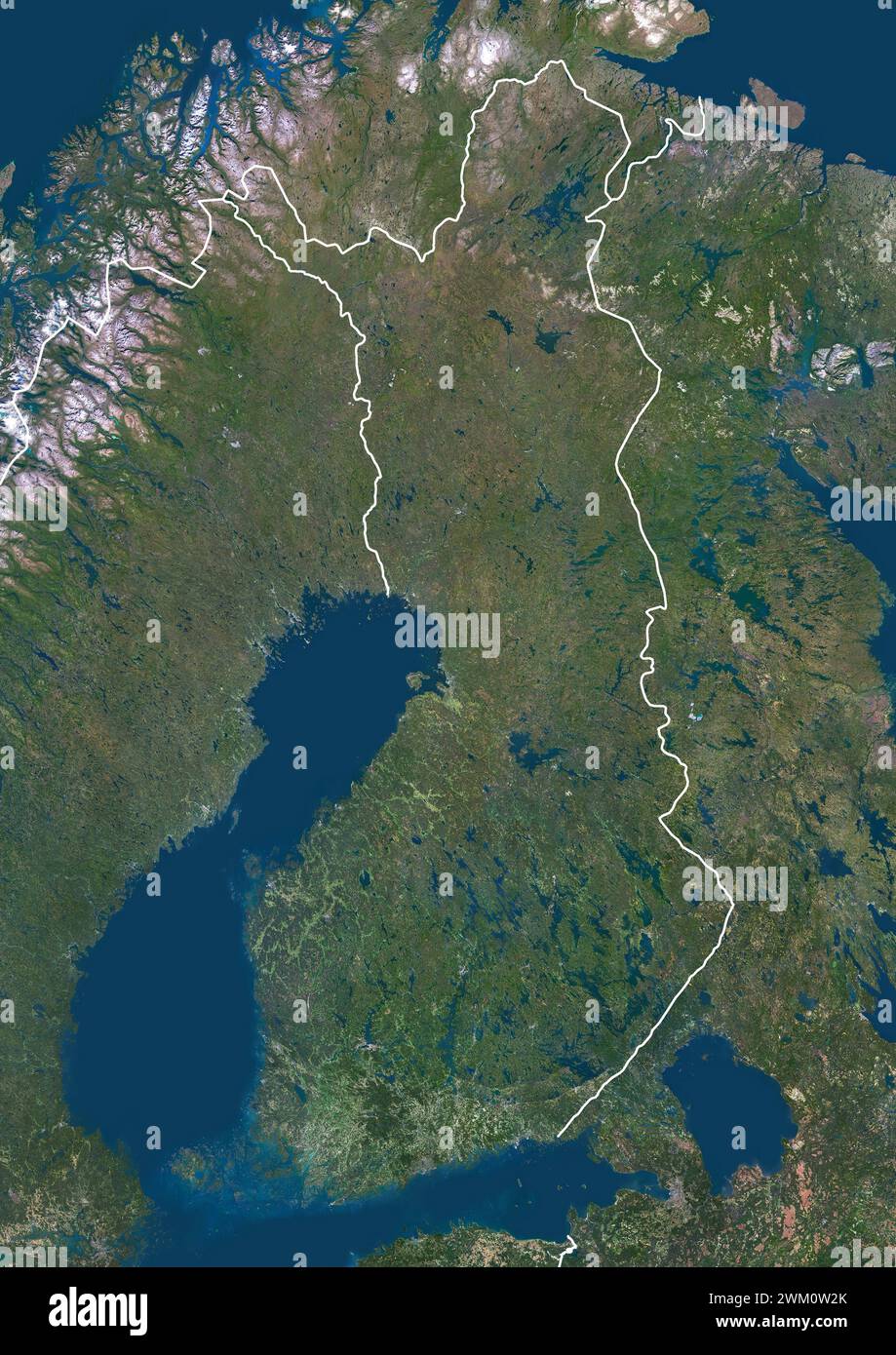 Color satellite image of Finland and neighbouring countries, with ...
