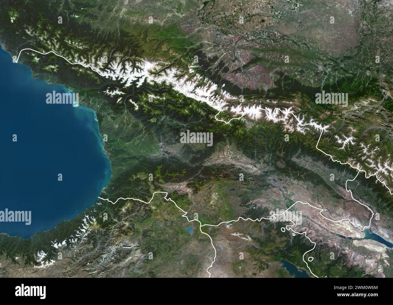 Color satellite image of Georgia and neighbouring countries, with ...
