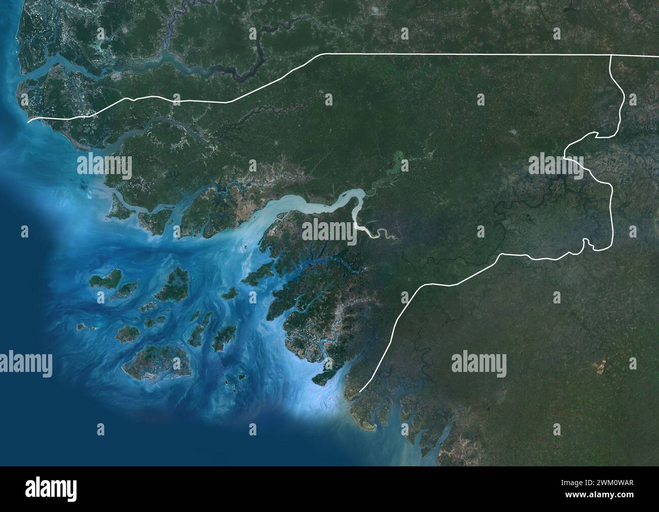 Color satellite image of Guinea-Bissau and neighbouring countries, with ...
