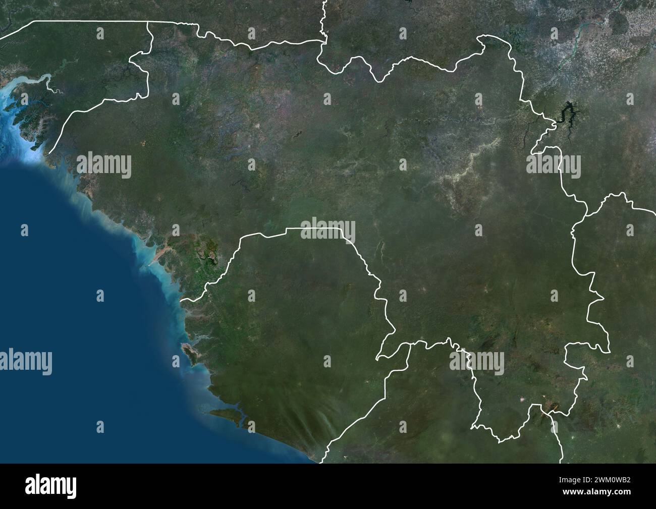 Color satellite image of Guinea and neighbouring countries, with ...