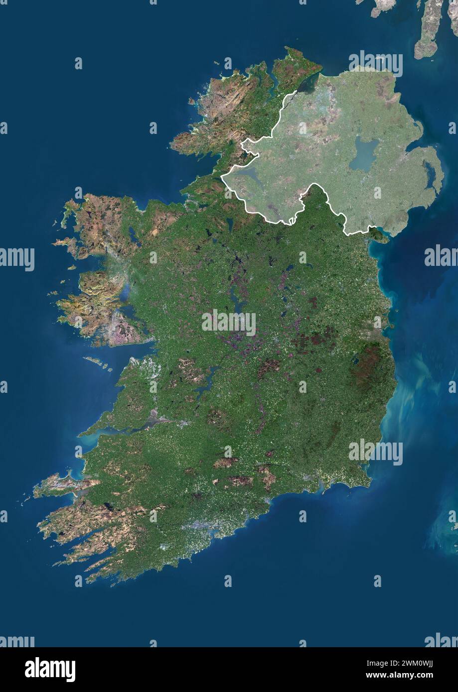 Color satellite image of the Republic of Ireland, with borders and mask ...