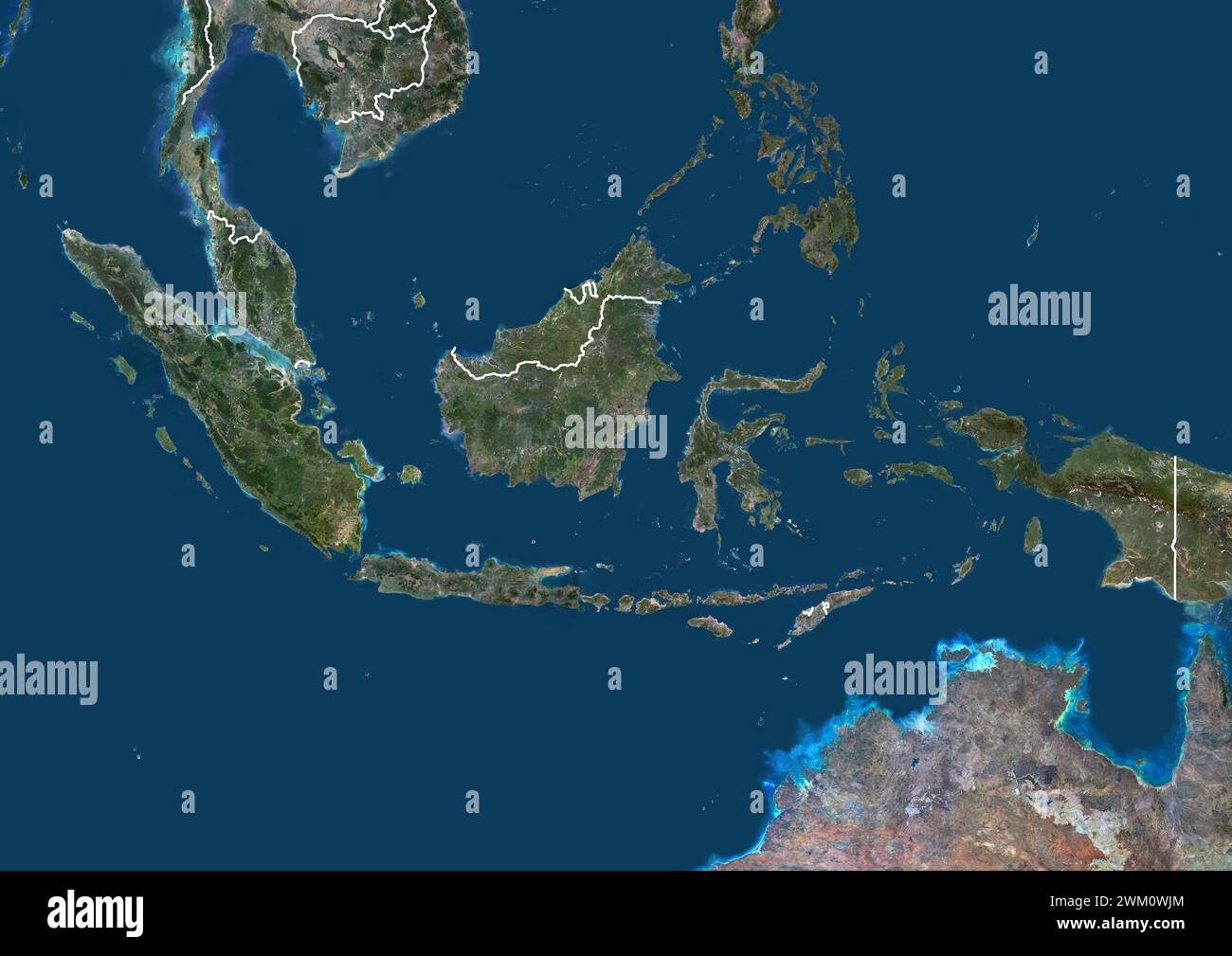 Color satellite image of Indonesia and neighbouring countries, with ...