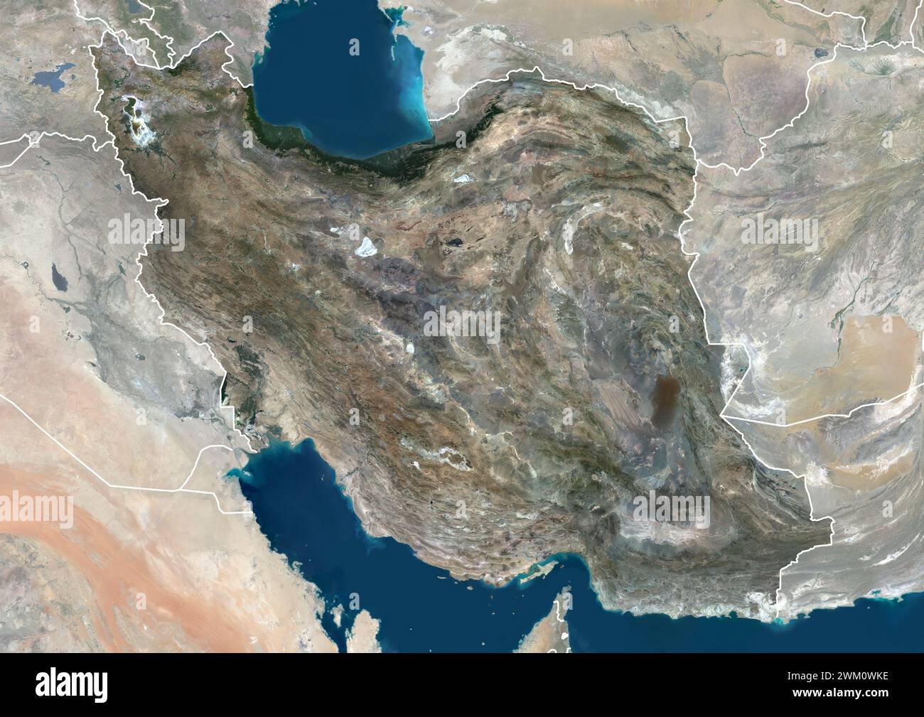 Color satellite image of Iran, with borders and mask Stock Photo - Alamy