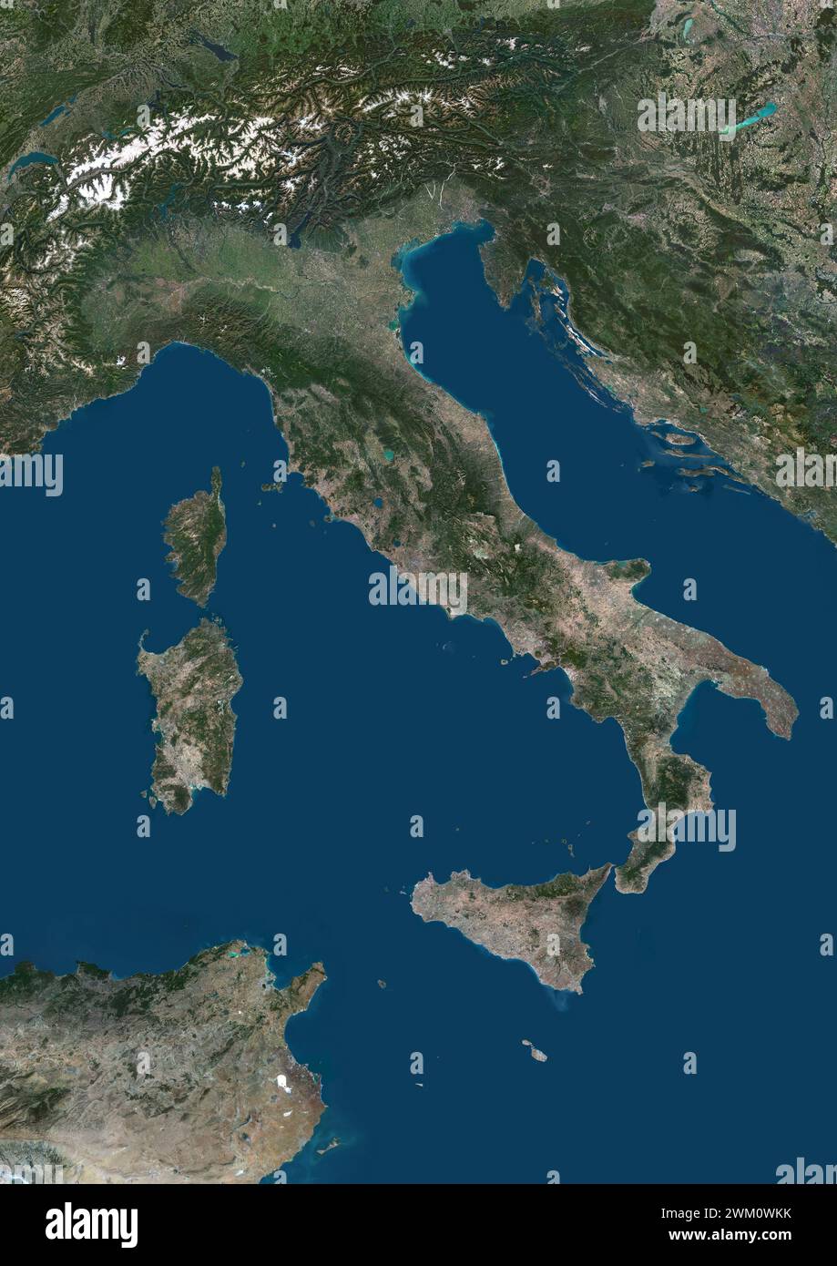 Color satellite image of Italy and neighbouring countries Stock Photo ...