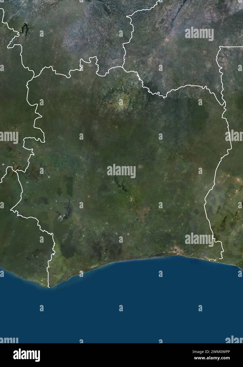 Color satellite image of Ivory Coast and neighbouring countries, with ...