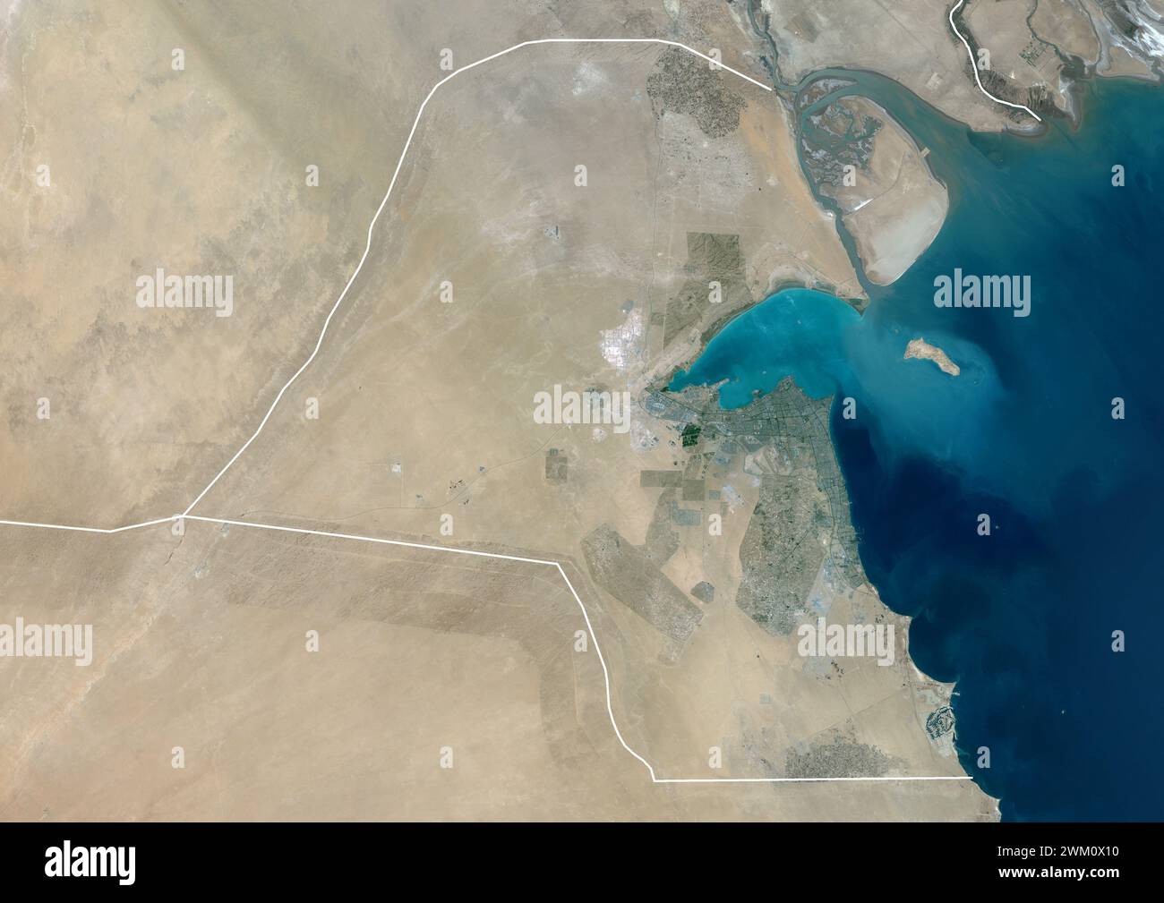Color satellite image of Kuwait and neighbouring countries, with borders Stock Photo - Alamy