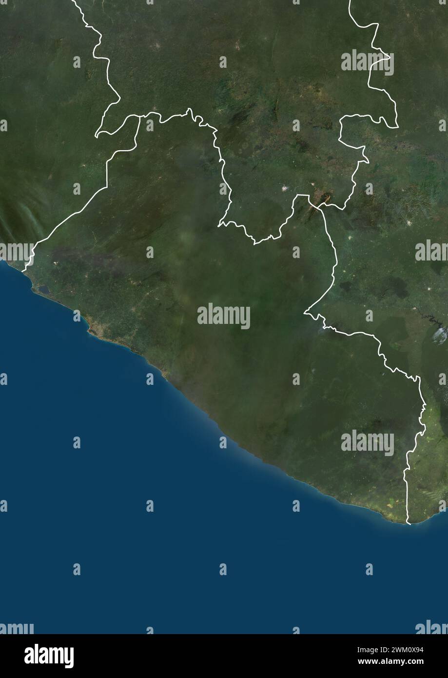 Color satellite image of Liberia and neighbouring countries, with ...