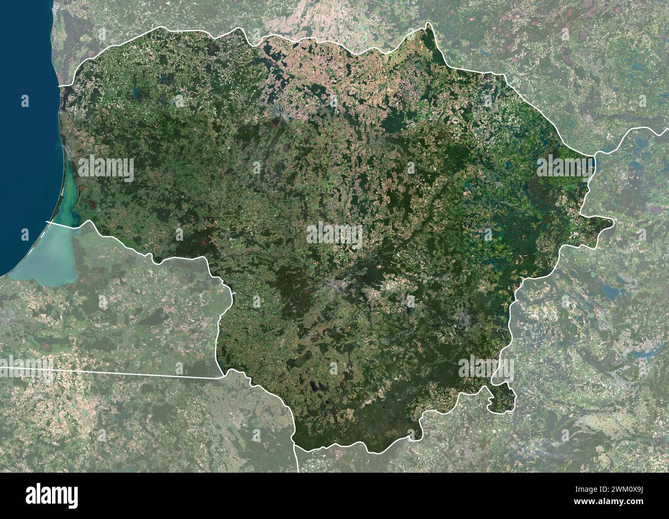 Color satellite image of Lithuania, with borders and mask Stock Photo ...