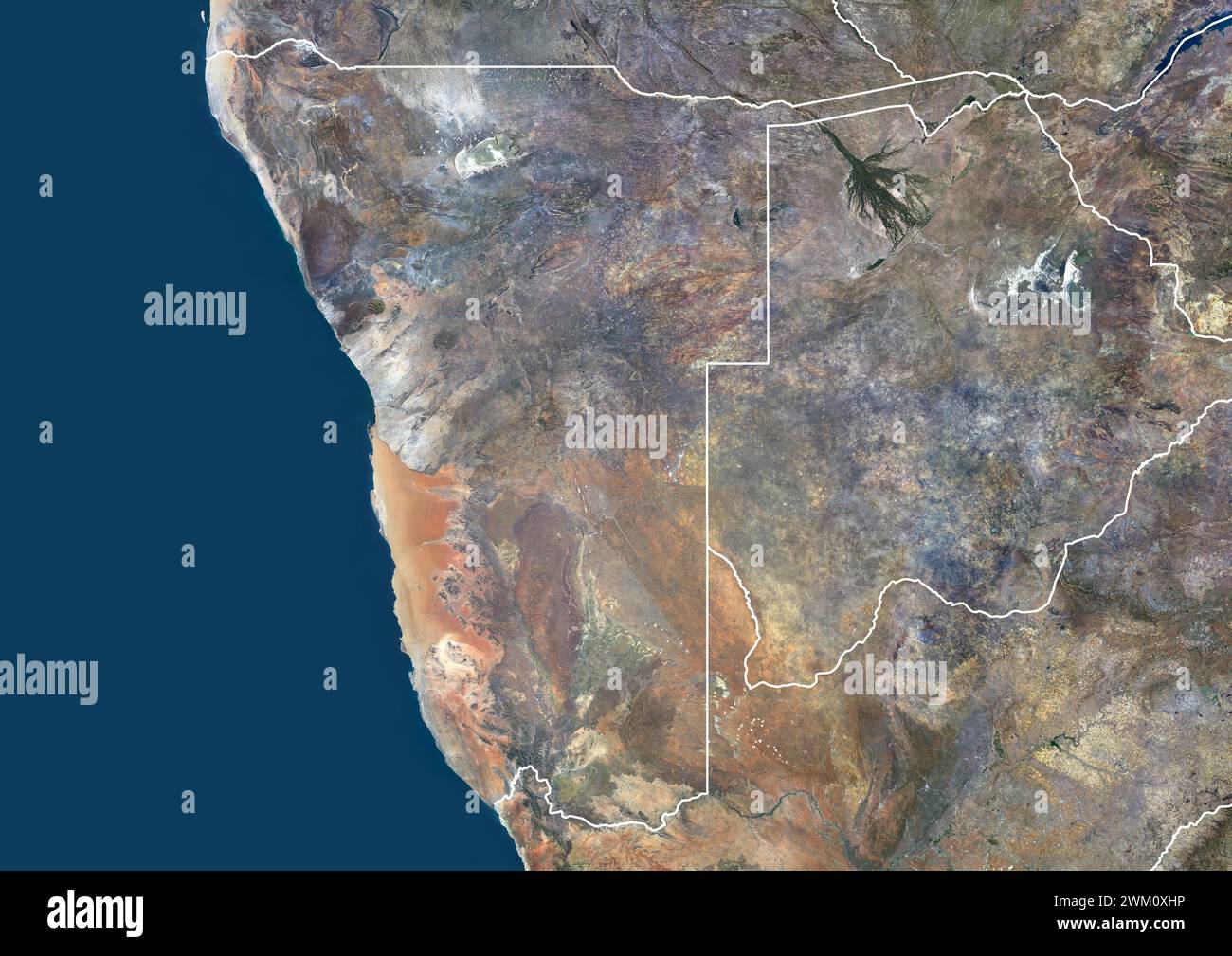 Color satellite image of Namibia and neighbouring countries Stock Photo ...