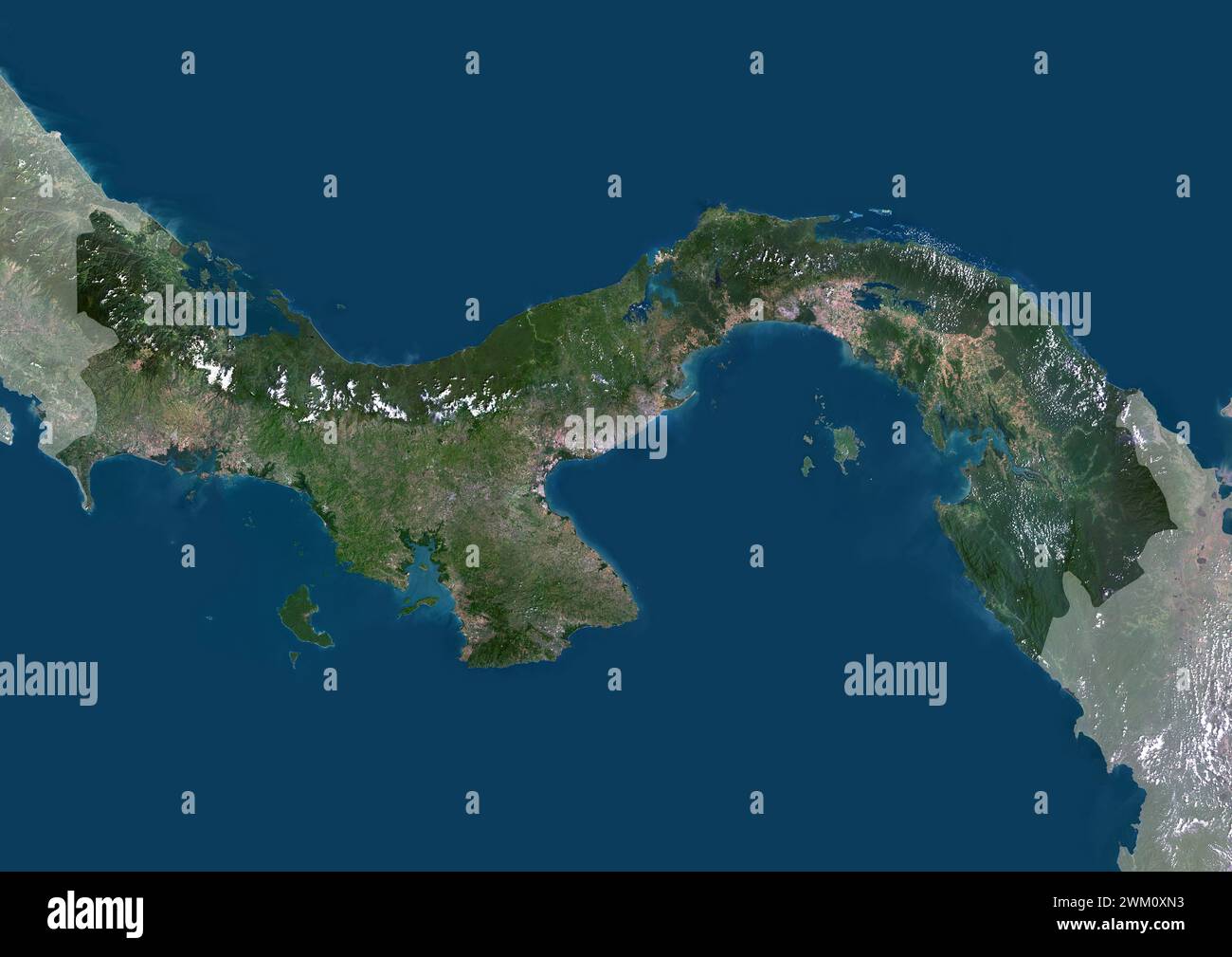 Color satellite image of Panama, with mask Stock Photo - Alamy