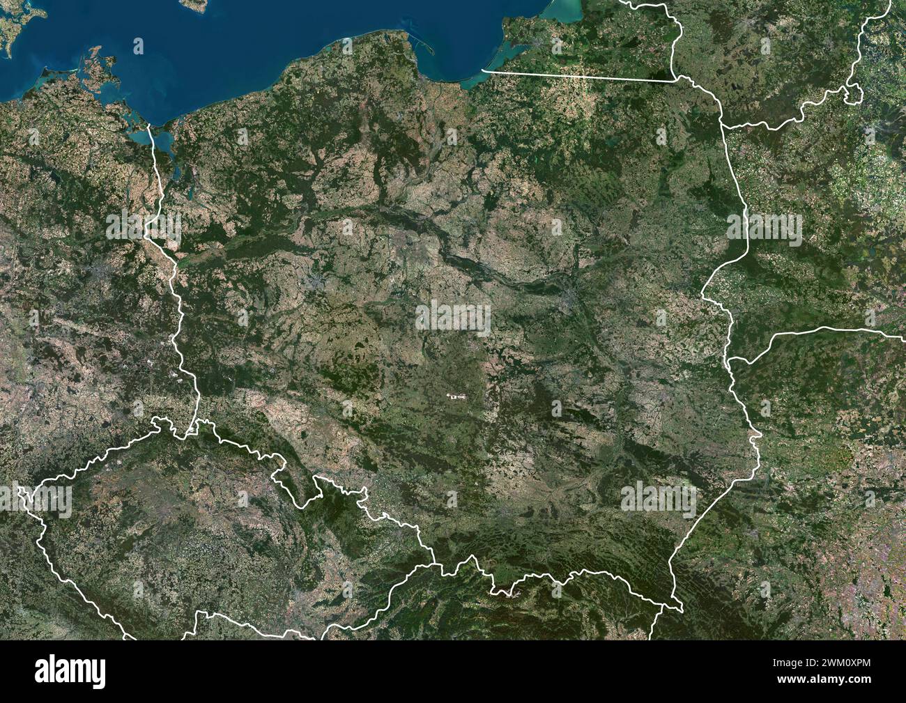 Color satellite image of Poland and neighbouring countries, with ...