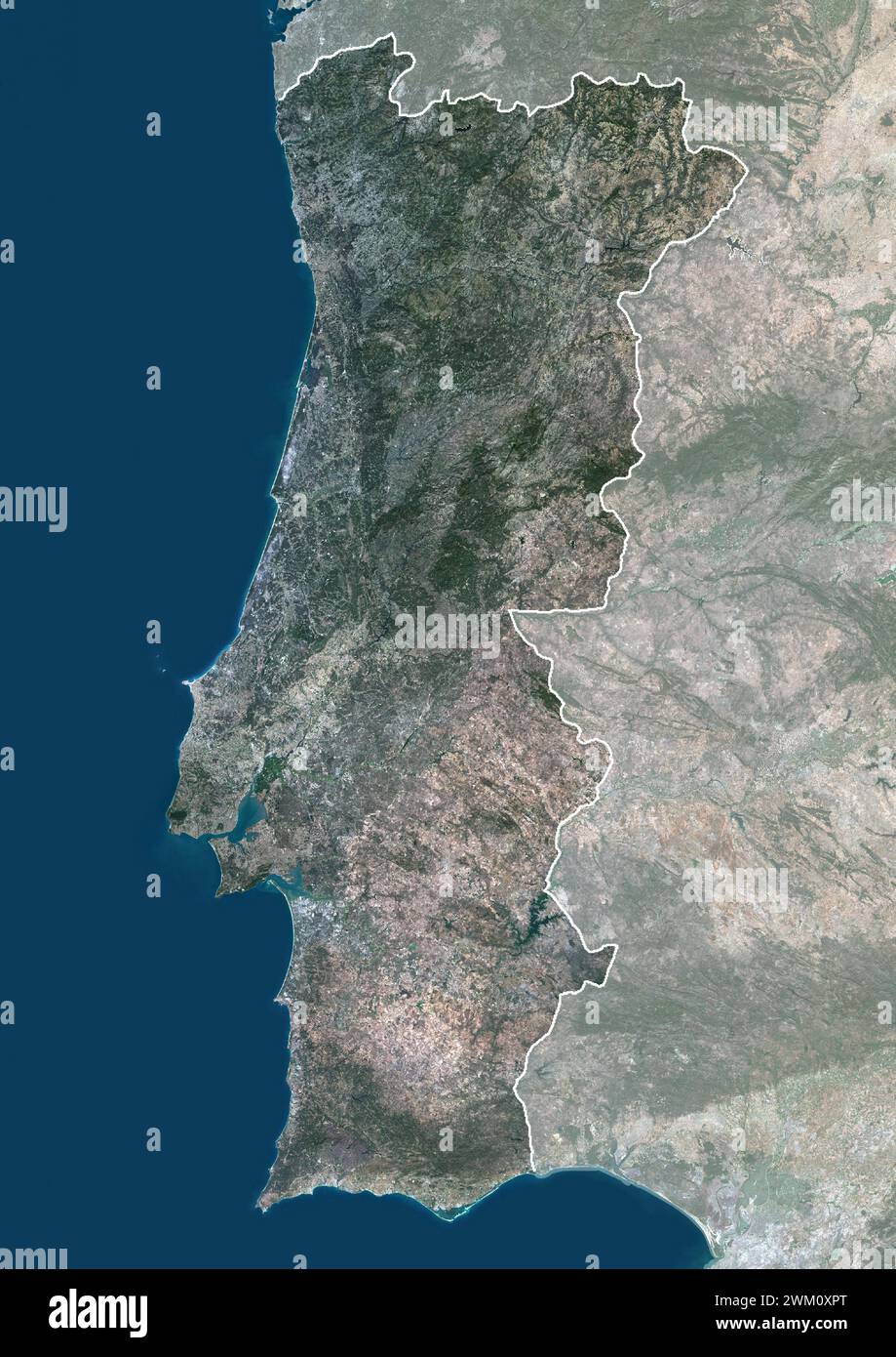 Color satellite image of Portugal, with borders and mask Stock Photo ...